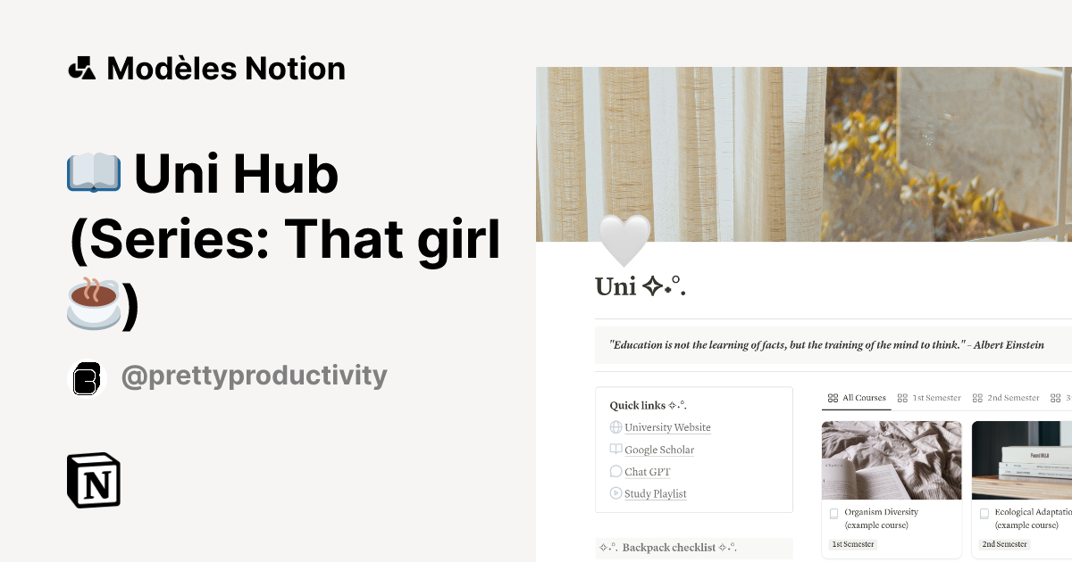 Modèle 📖 Uni Hub (Series: That girl ☕) | Marketplace Notion