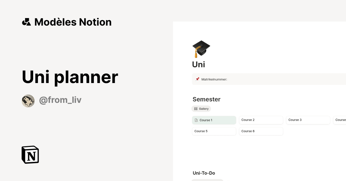 Uni planner | Modèle créé par Liv | Marketplace Notion