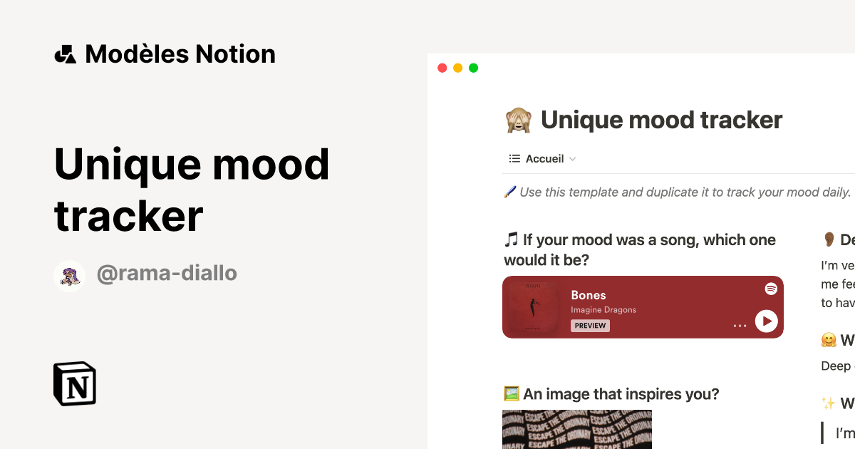 Modèle Unique mood tracker | Marketplace Notion