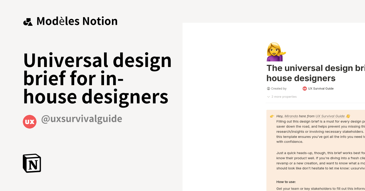 Universal design brief for in-house designers | Modèle créé par UX Survival Guide | Marketplace ...