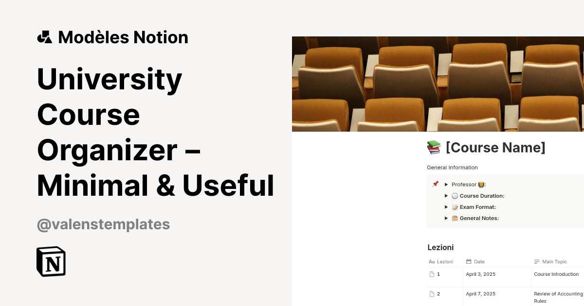 University Course Organizer – Minimal & Useful | Modèle créé par Valen ...