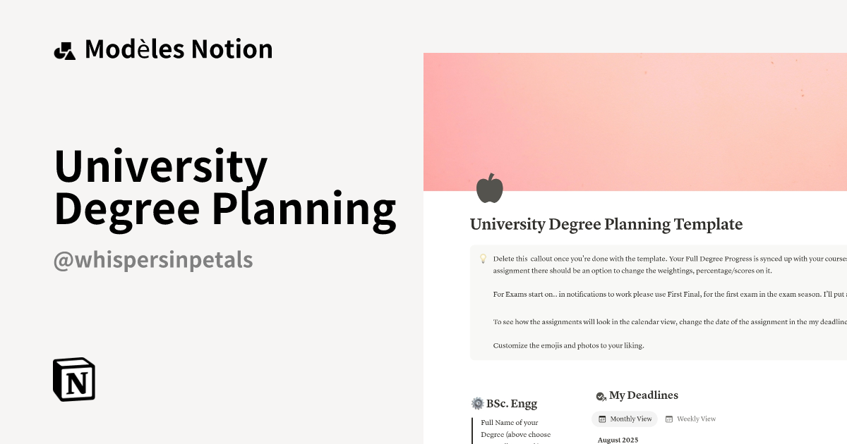 Modèle University Degree Planning | Marketplace Notion