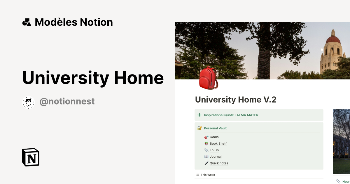 University Home | Modèle créé par Notion Nest | Marketplace Notion
