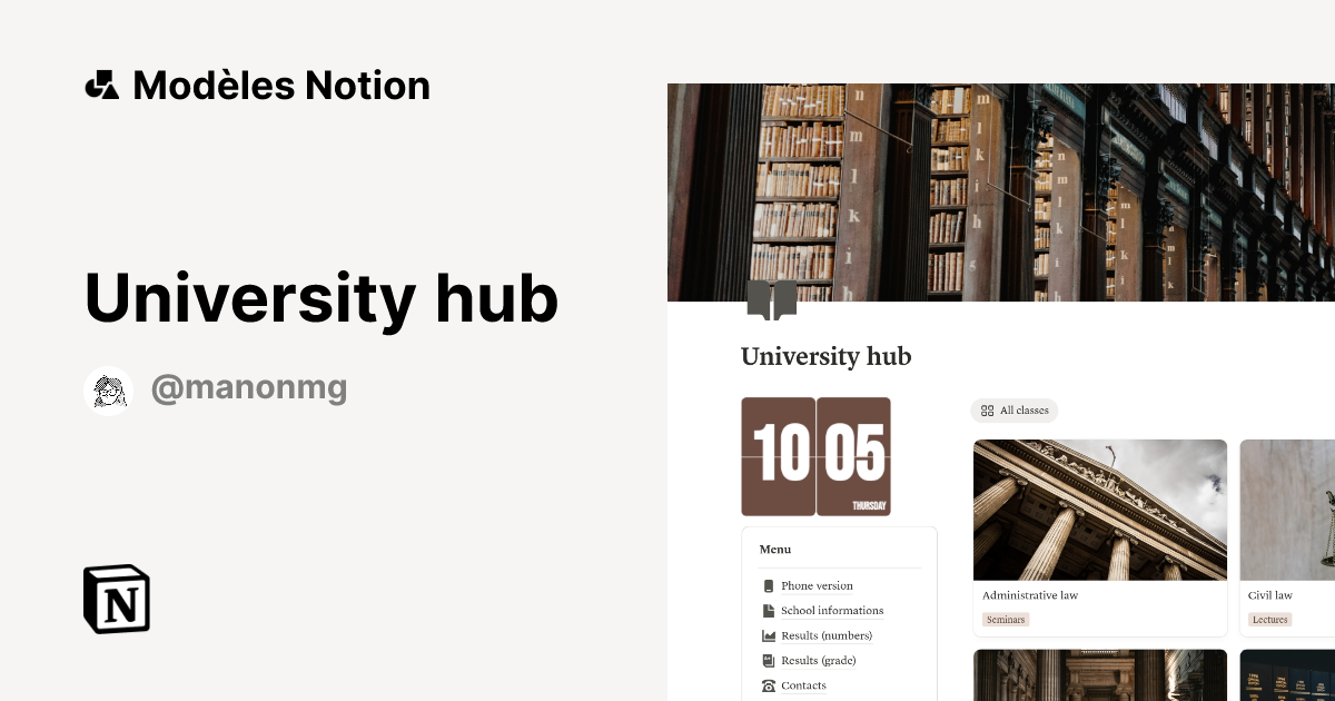 Modèle University hub | Marketplace Notion