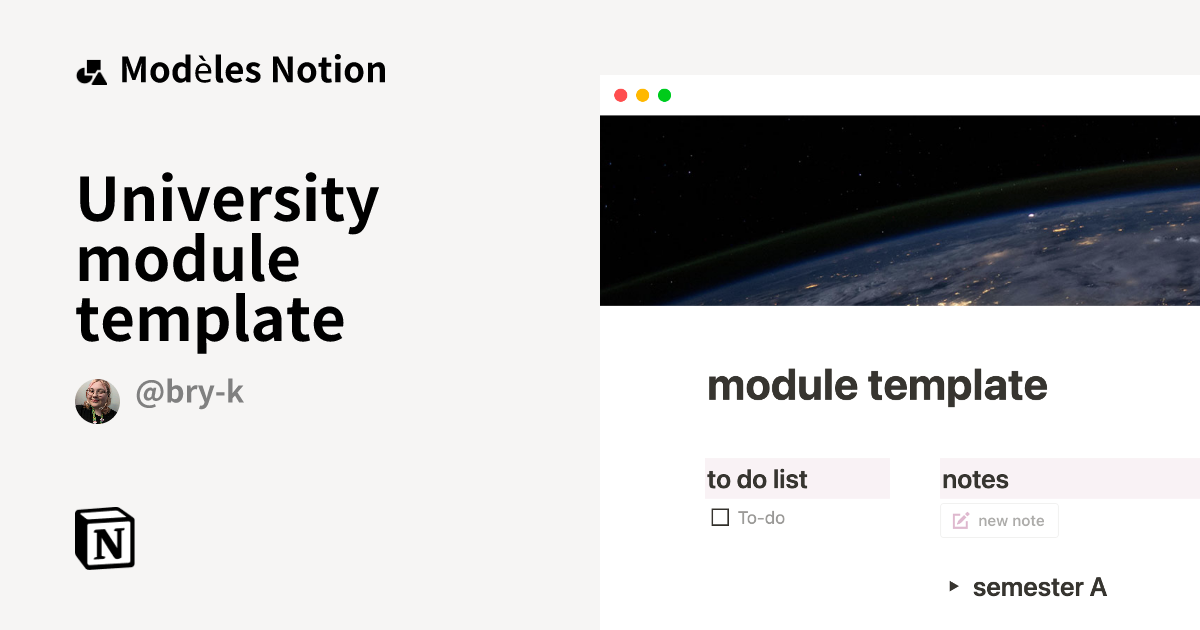 Modèle University module template | Marketplace Notion