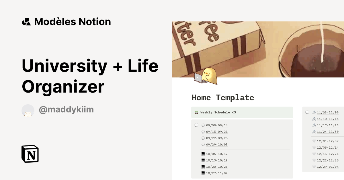 Modèle University + Life Organizer | Marketplace Notion