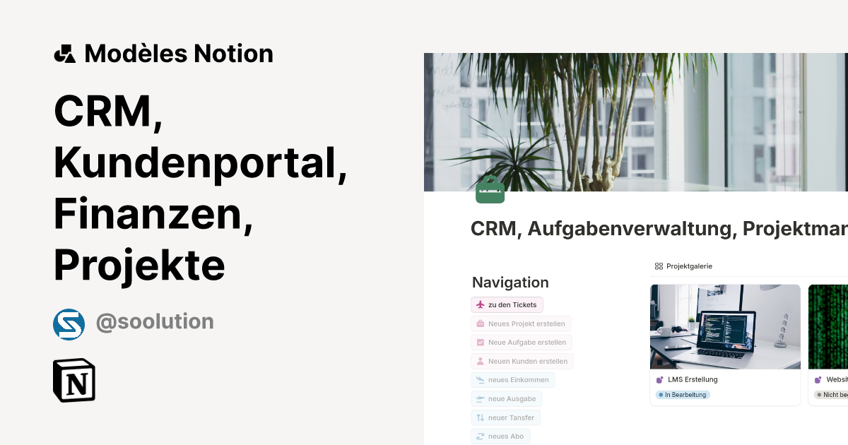 CRM, Kundenportal, Finanzen, Projekte | Modèle créé par SooLution ...