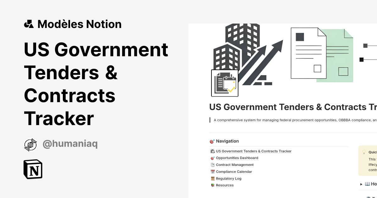 Modèle US Government Tenders & Contracts Tracker | Marketplace Notion