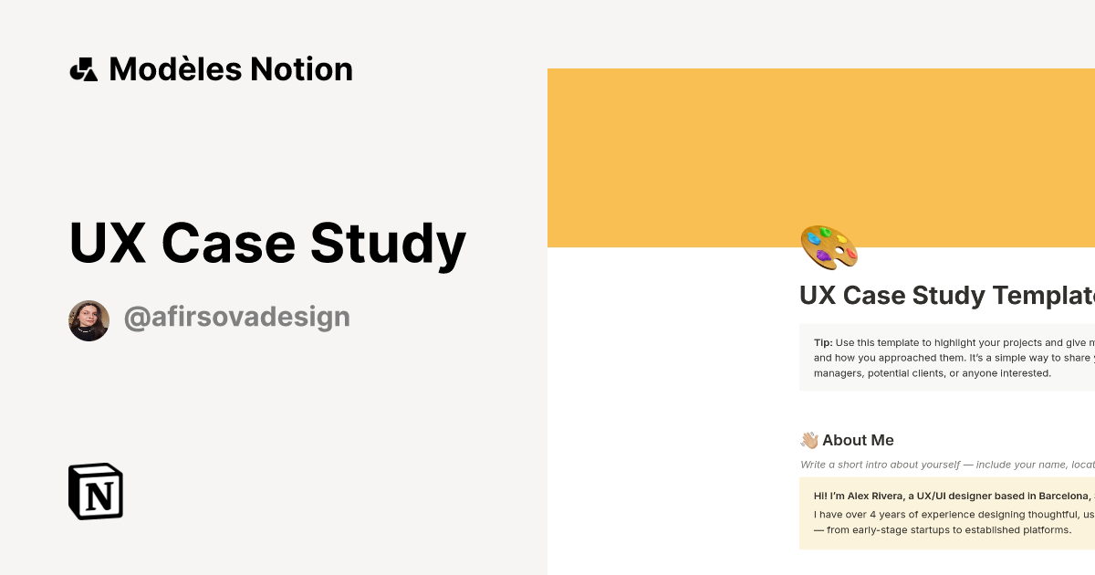 UX Case Study | Modèle créé par Anastasiia Firsova | Marketplace Notion