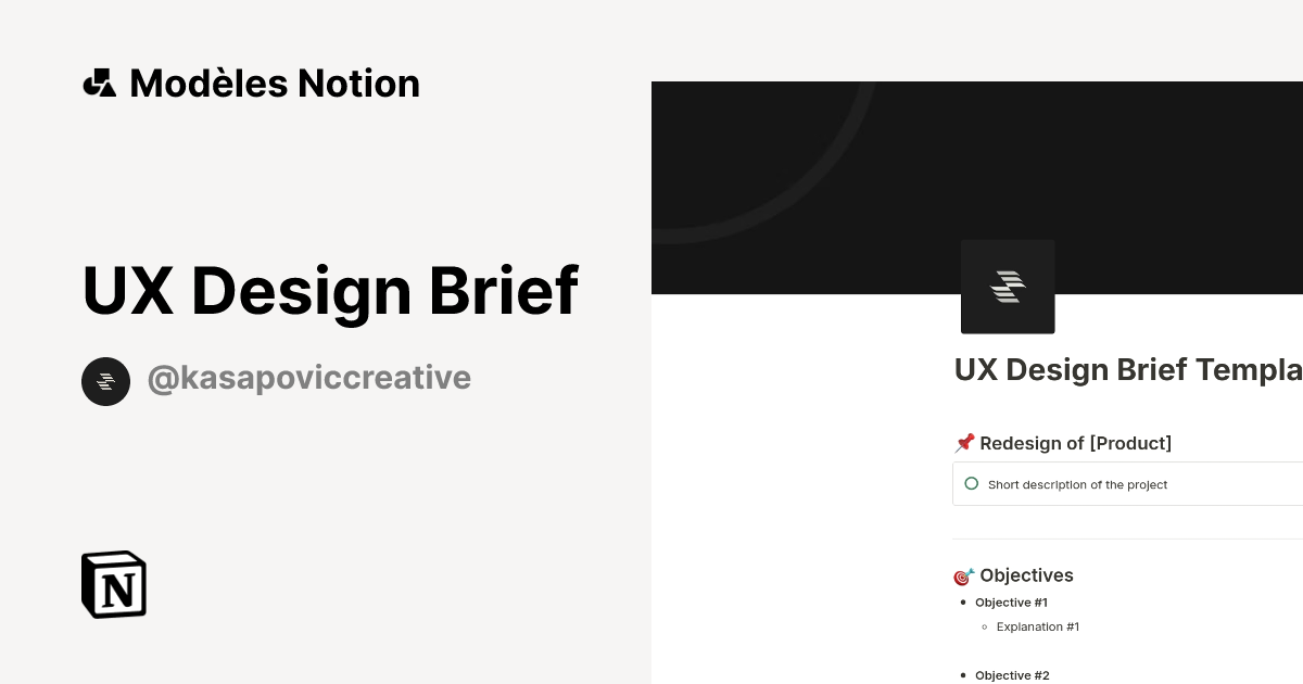 Modèle UX Design Brief | Marketplace Notion