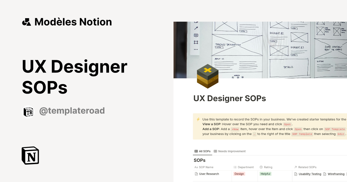 UX Designer SOPs | Modèle créé par Template Road | Marketplace Notion