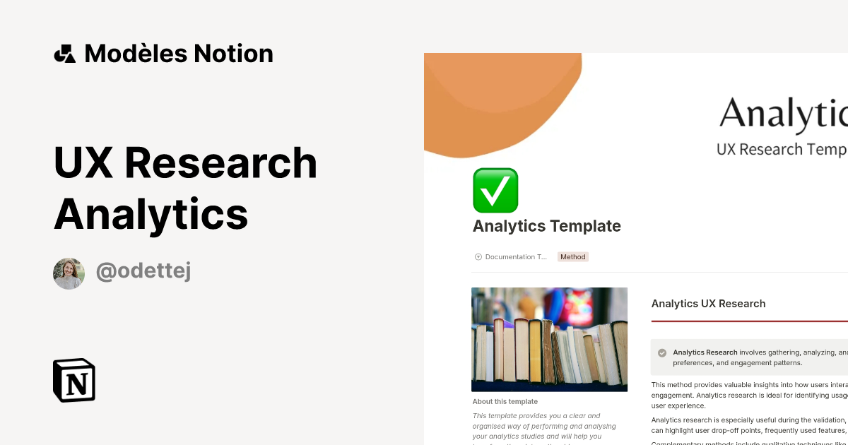 UX Research Analytics | Modèle créé par Odette Jansen | Marketplace Notion
