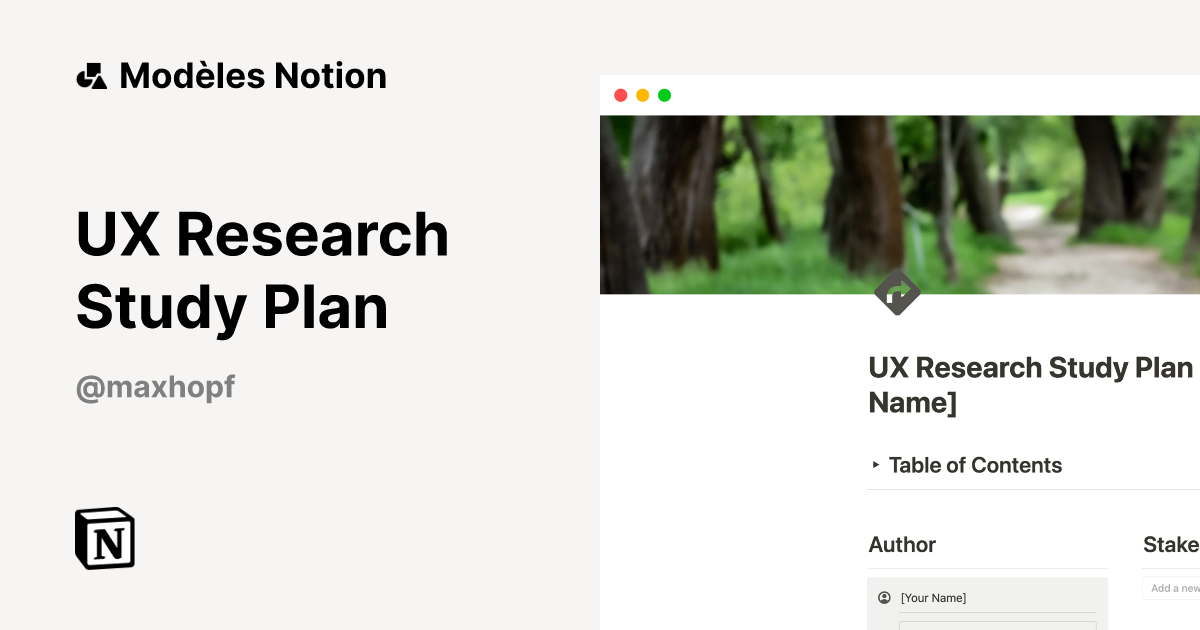 UX Research Study Plan | Modèle créé par Max Hopf | Marketplace Notion