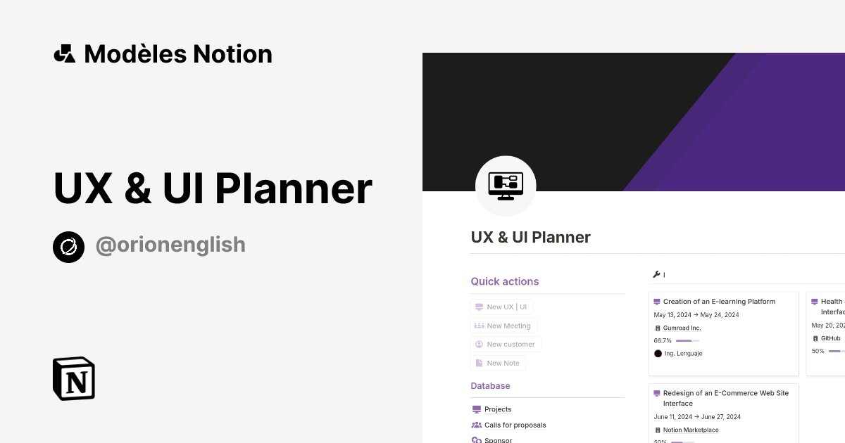 UX & UI Planner | Modèle créé par Orion | English | Marketplace Notion