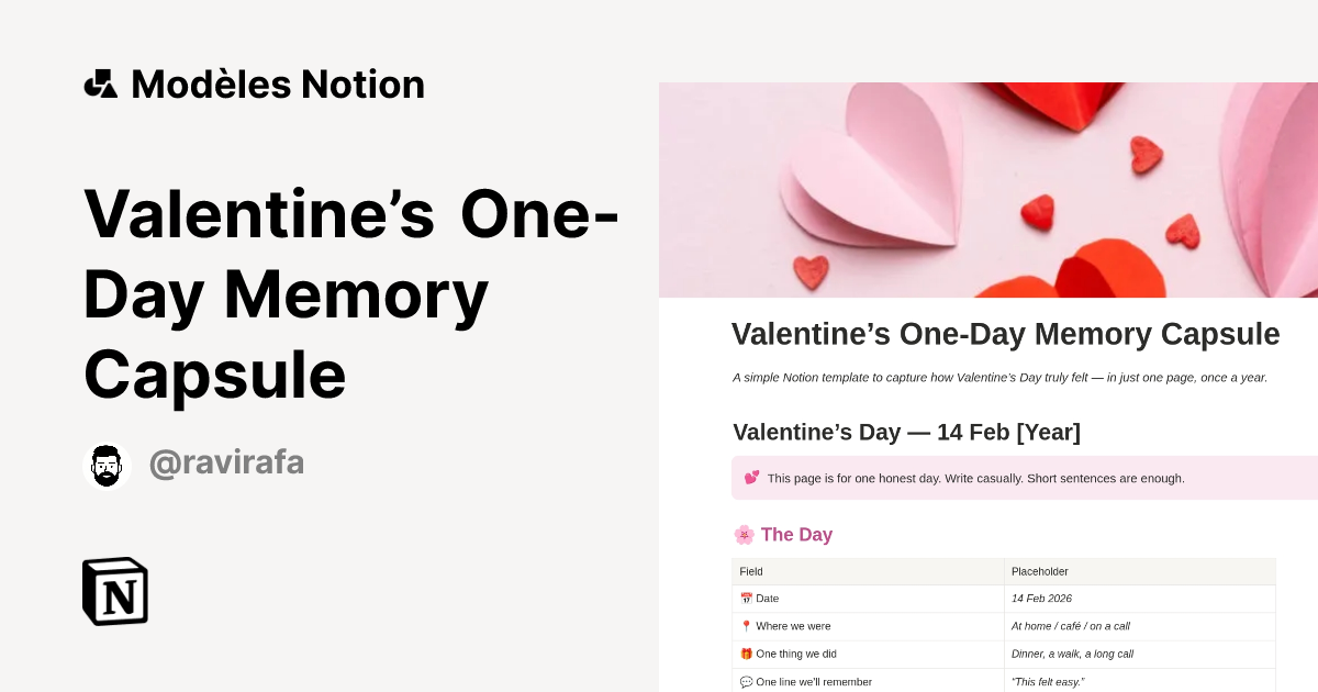 Modèle Valentine’s One-Day Memory Capsule | Marketplace Notion