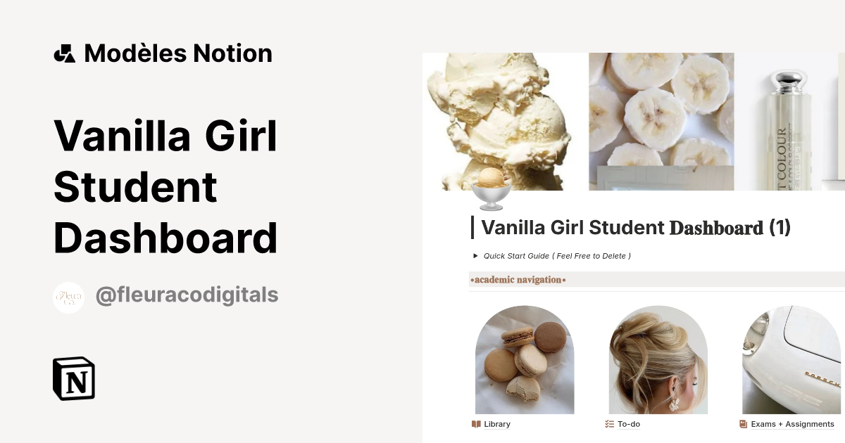 Modèle Vanilla Girl Student Dashboard | Marketplace Notion