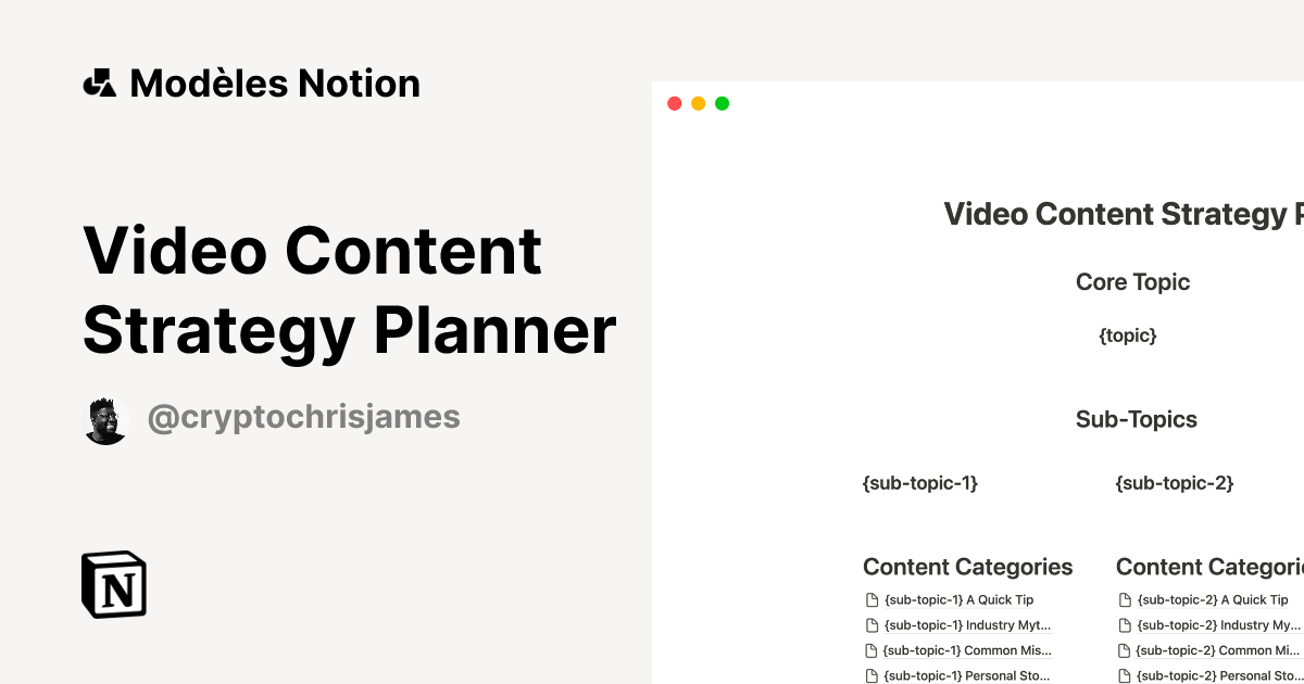 Modèle Video Content Strategy Planner | Marketplace Notion