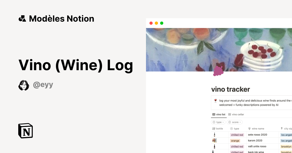 Modèle Vino (Wine) Log | Marketplace Notion