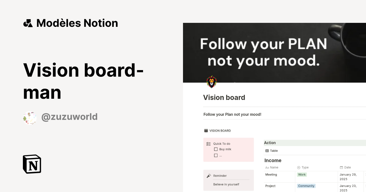 Modèle Vision board-man | Marketplace Notion