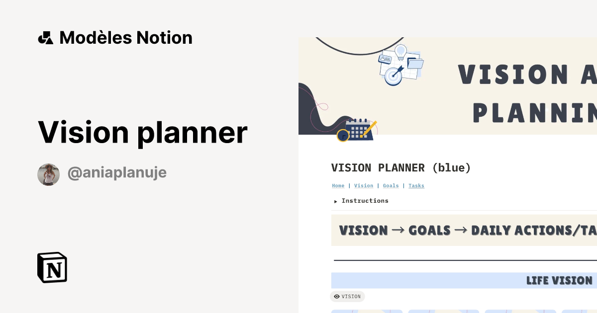 Modèle Vision planner | Marketplace Notion