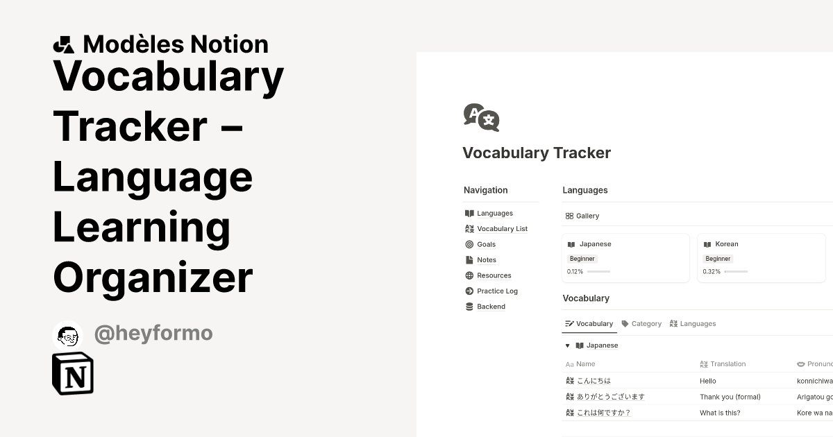 Vocabulary Tracker – Language Learning Organizer | Modèle créé par ...