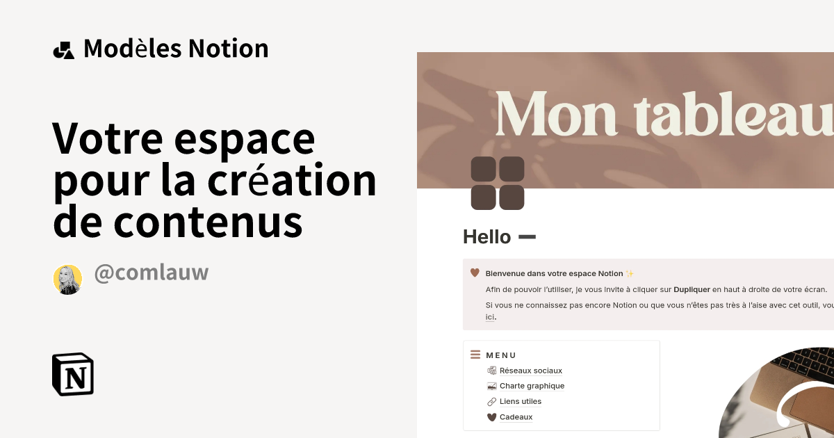 Modèle Votre espace pour la création de contenus | Marketplace Notion