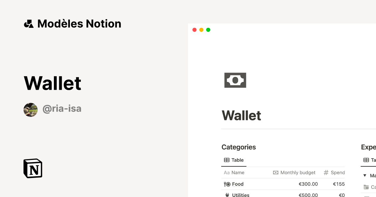 Wallet | Modèle créé par Ria isa | Marketplace Notion