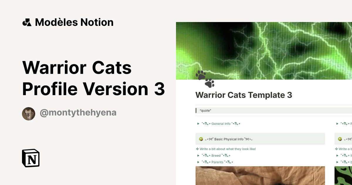 Modèle Warrior Cats Profile Version 3 | Marketplace Notion