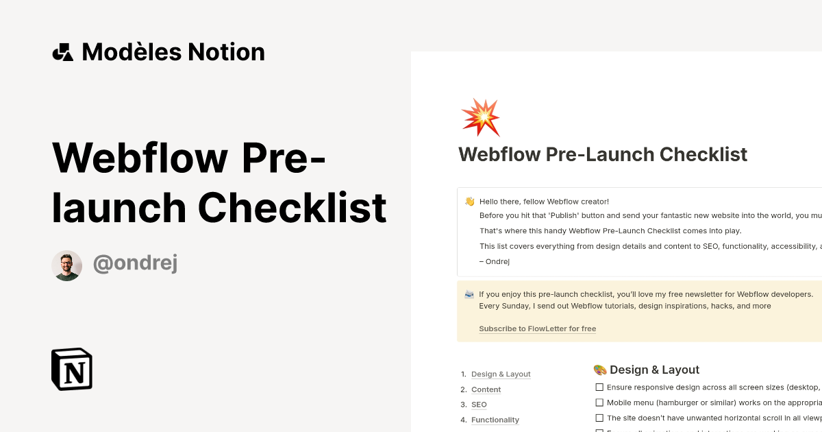 Webflow Pre-launch Checklist | Modèle créé par Ondrej Prostrednik ...