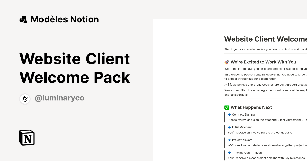 Modèle Website Client Welcome Pack | Marketplace Notion