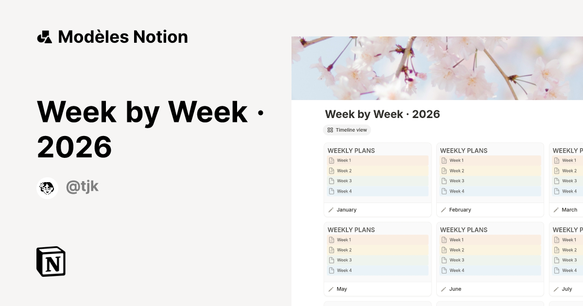 Week by Week · 2026 | Modèle créé par TKJ | Marketplace Notion
