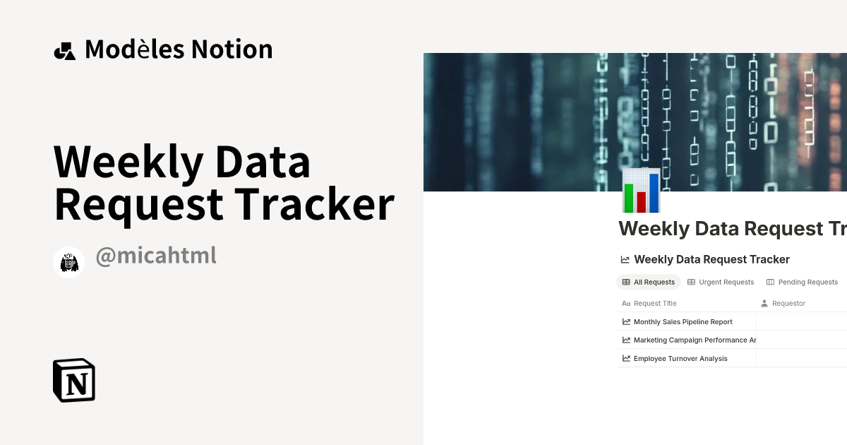 Modèle Weekly Data Request Tracker | Marketplace Notion