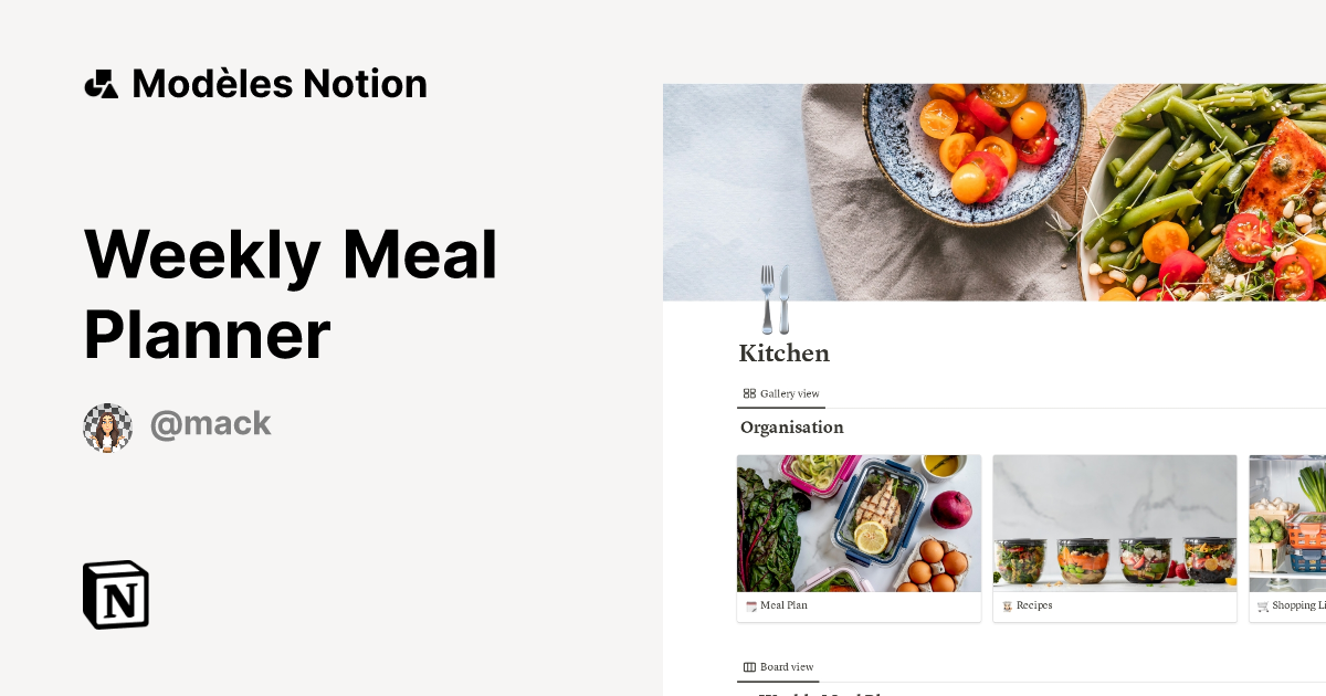 Modèle Weekly Meal Planner | Marketplace Notion