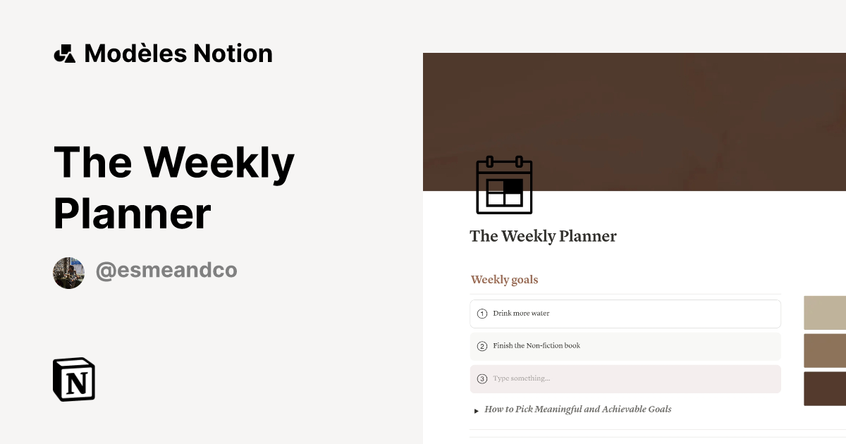 The Weekly Planner | Modèle créé par Esme&Co | Marketplace Notion