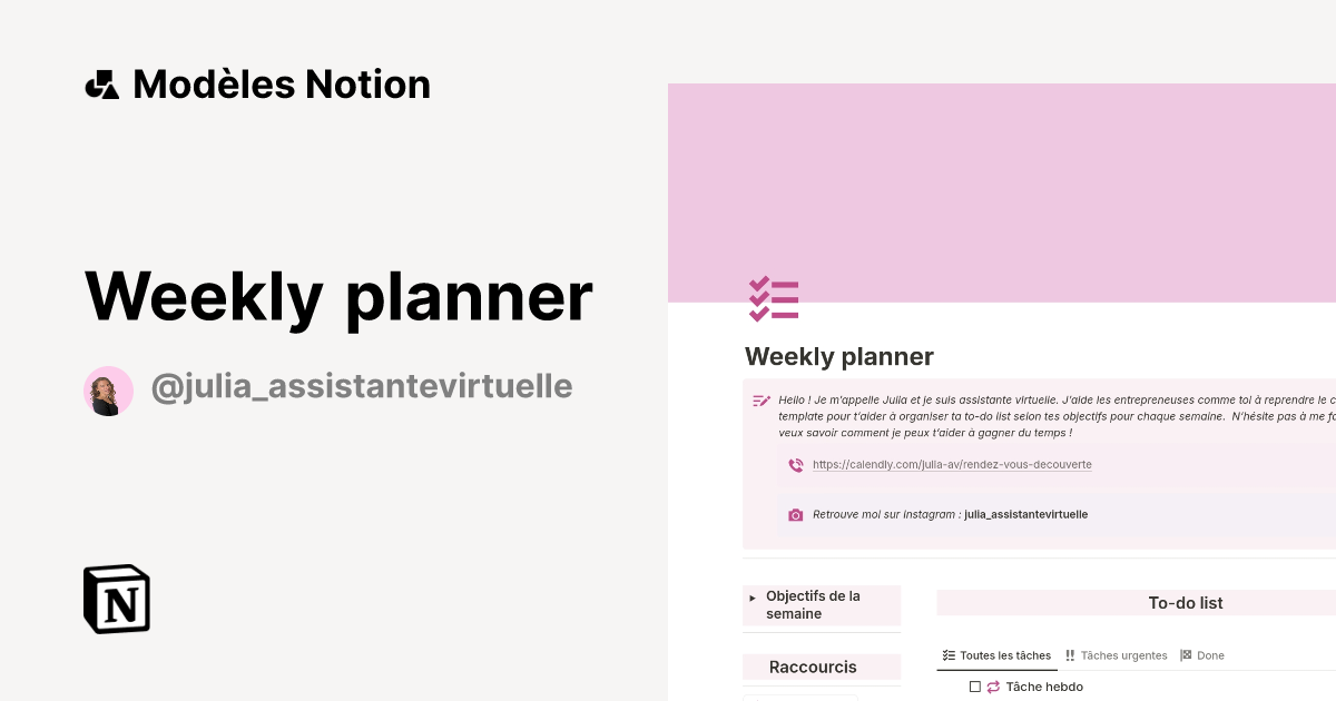Modèle Weekly planner | Marketplace Notion
