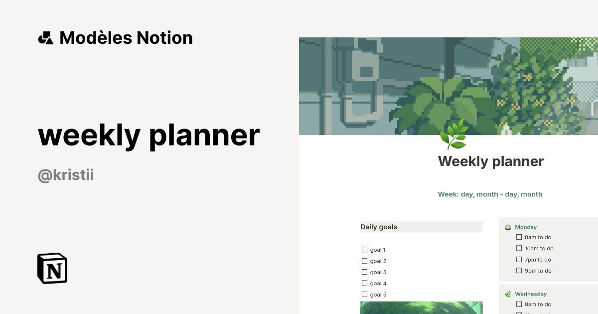 Modèle weekly planner | Marketplace Notion
