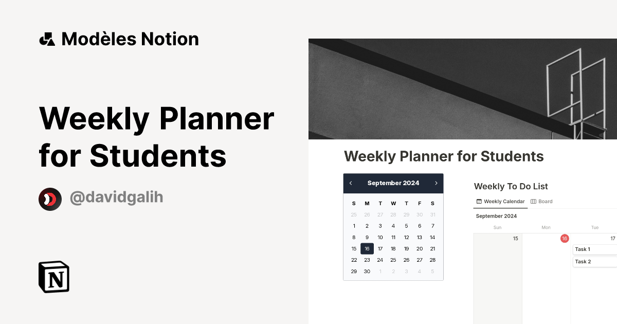Weekly Planner for Students | Modèle créé par David Galih Dikomo ...