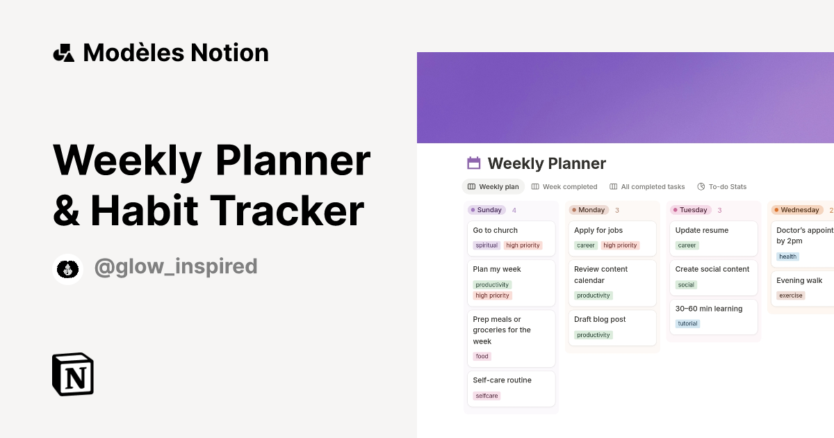 Modèle Weekly Planner & Habit Tracker | Marketplace Notion