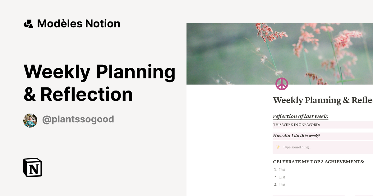 Modèle Weekly Planning & Reflection | Marketplace Notion