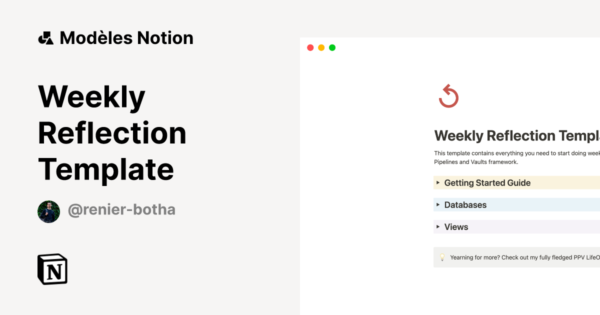 Modèle Weekly Reflection Template | Marketplace Notion