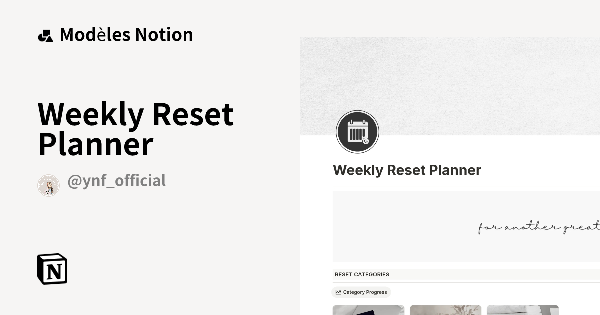 Modèle Weekly Reset Planner | Marketplace Notion