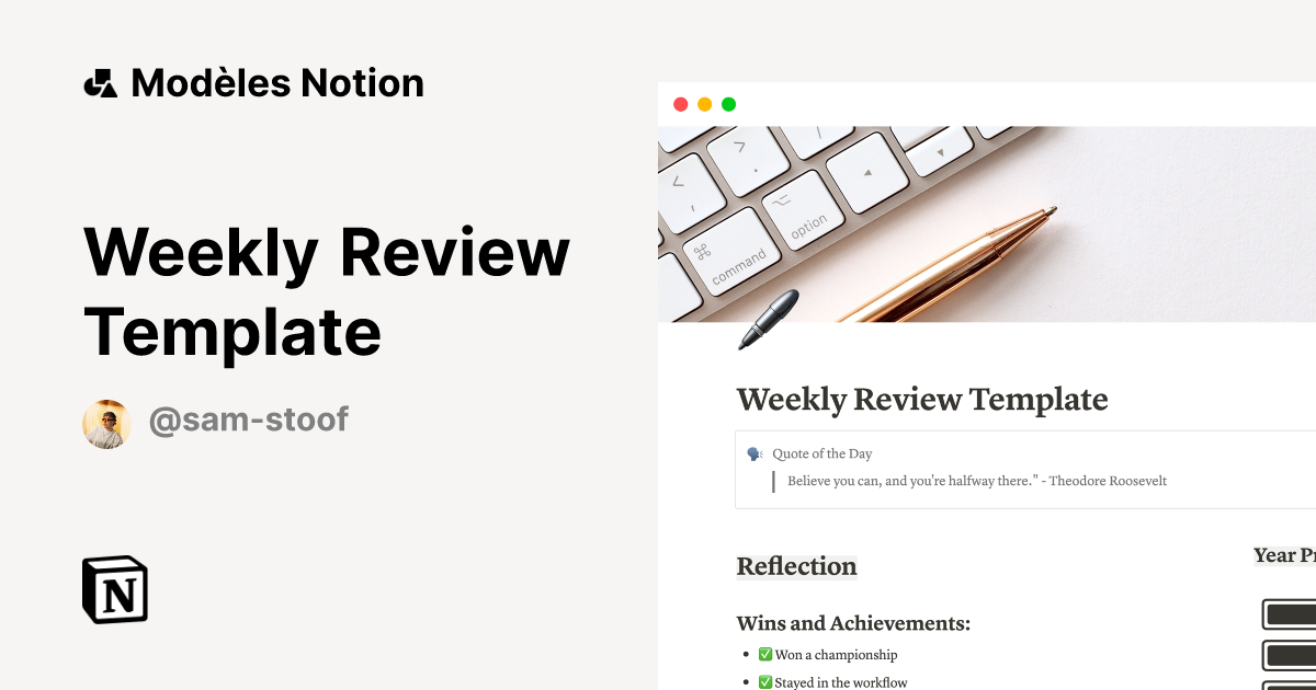 Modèle Weekly Review Template | Marketplace Notion