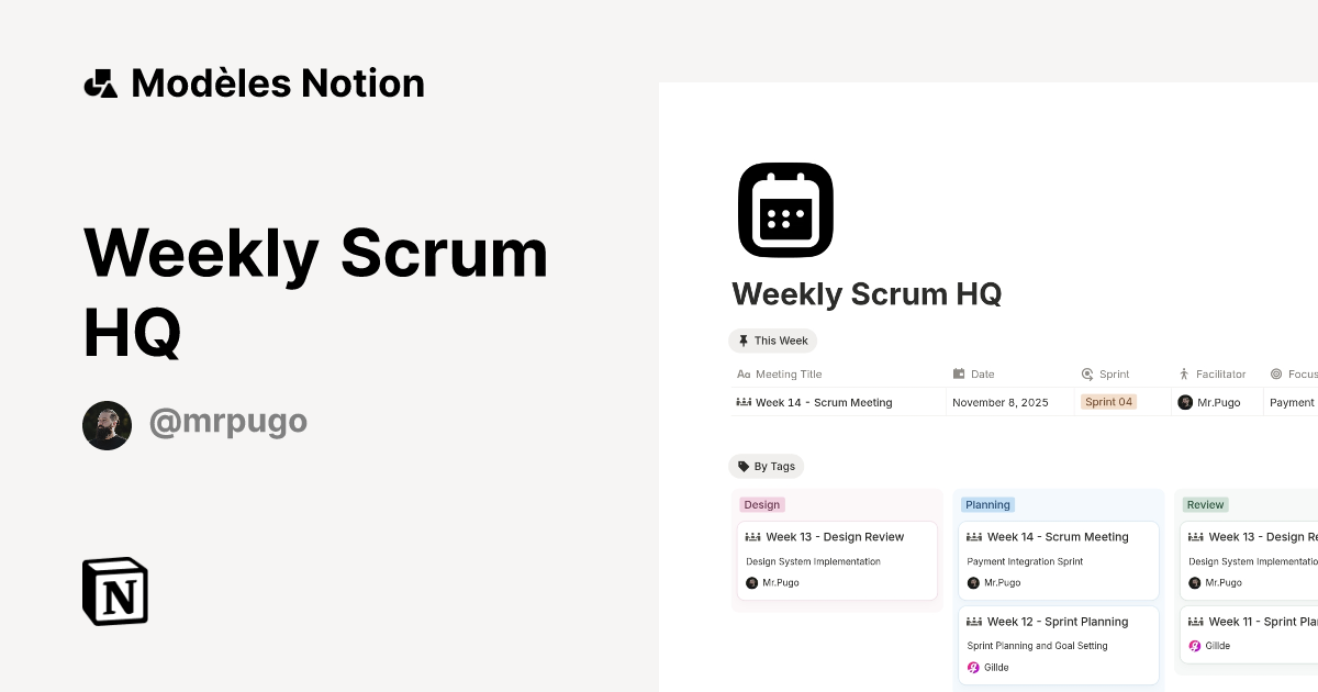 Modèle Weekly Scrum HQ | Marketplace Notion