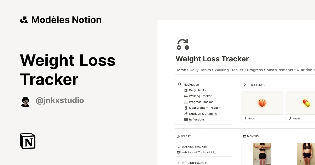 Weight Loss Tracker | Modèle créé par JNK Studio | Marketplace Notion