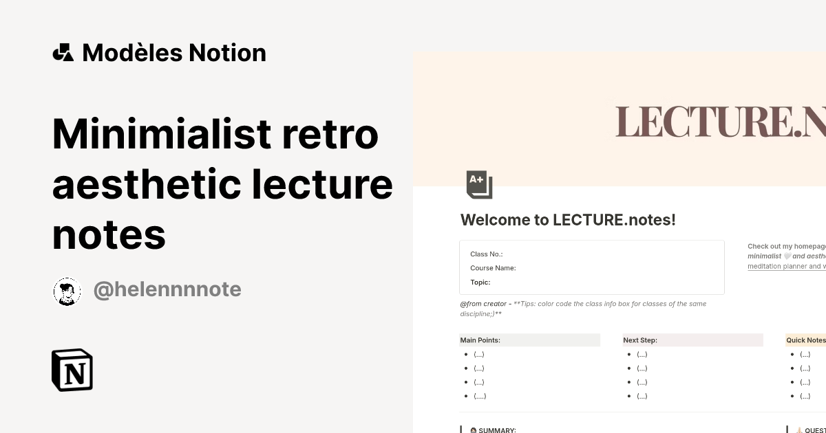 Minimialist retro aesthetic lecture notes | Modèle créé par helen ...