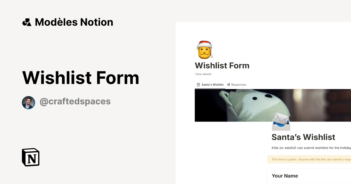 Wishlist Form | Modèle créé par Thomas Cerulis | Marketplace Notion