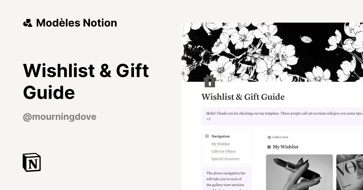 Modèle Wishlist & Gift Guide | Marketplace Notion