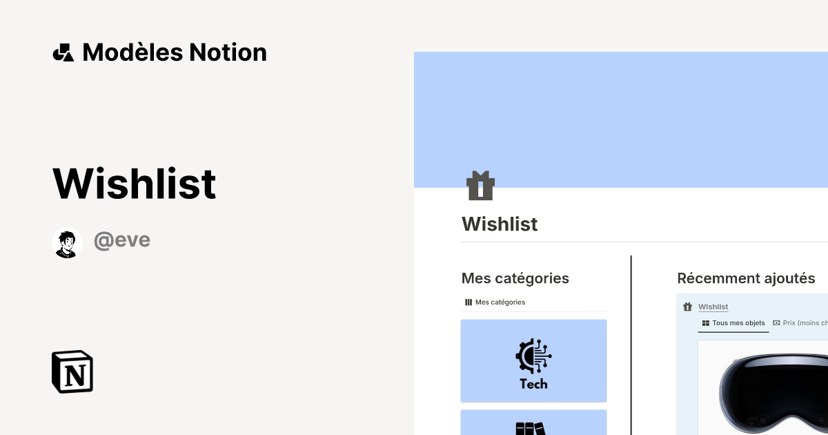 Wishlist | Modèle créé par Eve | Marketplace Notion