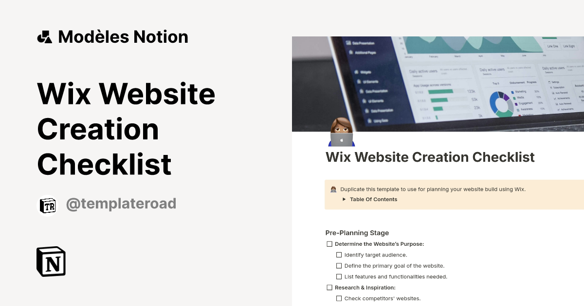 Modèle Wix Website Creation Checklist | Marketplace Notion
