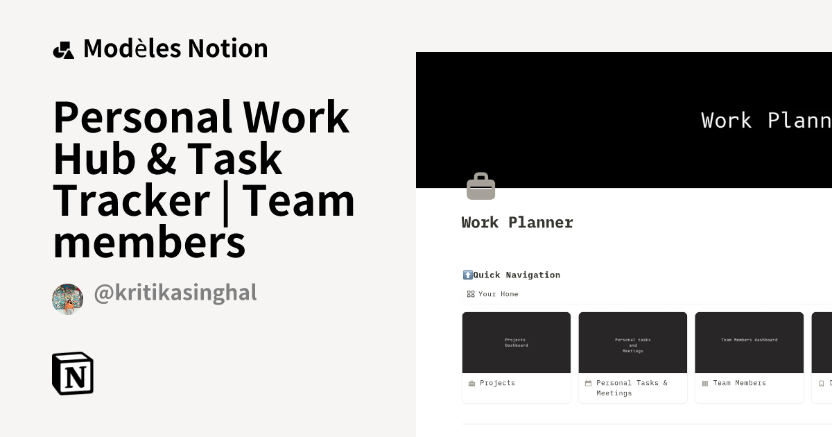 Modèle Personal Work Hub & Task Tracker | Team members | Marketplace Notion